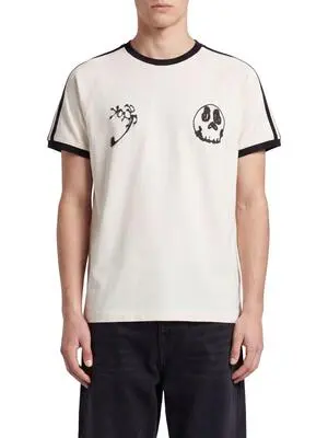 Y3 Short-sleeved Cotton T-shirt With Skull Graphic Print And Contrast Logo - White