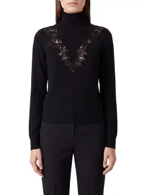 Zimmermann ZIMMERMANN Slim Fit Lace And Viscose Turtleneck Black
