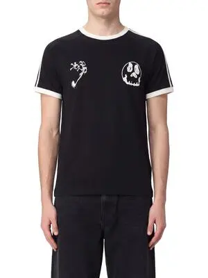 Y3 Short-sleeved Cotton T-shirt With Skull Graphic Print And Contrast Logo - Black