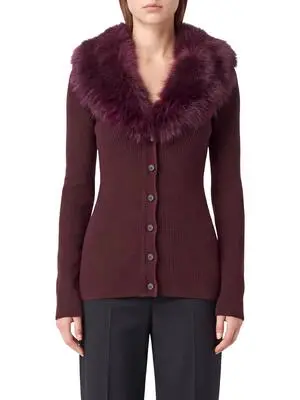Blumarine Slim Fit Virgin Wool Cardigan - Burgundy