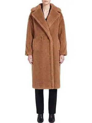 Max Mara Long Double-breasted Coat In Wool And Silk - Camel
