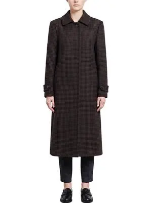 Tagliatore Houndstooth Single-breasted Long Coat In Pure Virgin Wool - Brown