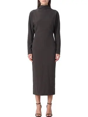 Giorgio Armani High-neck Draped Sheath Midi Dress - Grey
