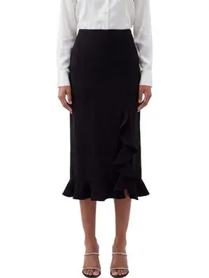 Moschino High-waisted Ruffled Crêpe Midi Pencil Skirt - Black