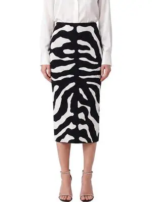 Moschino Moschino Couture Zebra-Print Mohair Blend Knit Midi Pencil Skirt Black