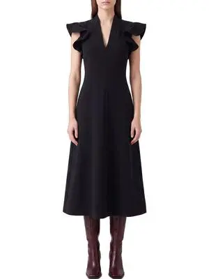 Moschino Sleeveless V-neck Flared Midi Cocktail Dress In Crêpe - Black