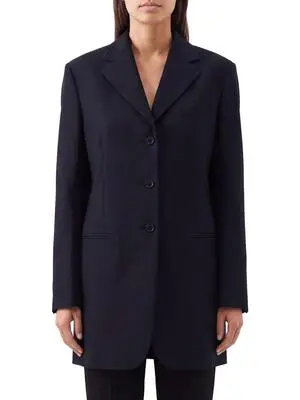 JIL SANDER Knee-length Single-breasted Blazer In Virgin Wool And Mohair - Blue