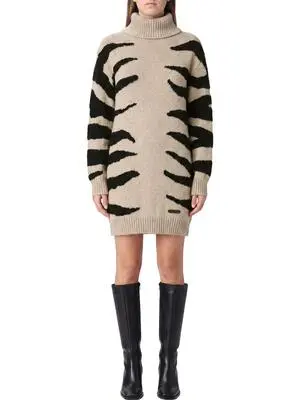 Moschino Zebra-print Wool-blend Turtleneck Mini Dress - Ivory