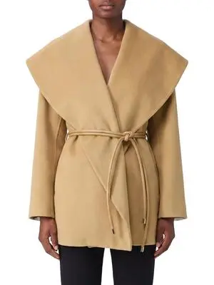 Sportmax Short Virgin Wool Robe Coat With Sailor Collar - Beige