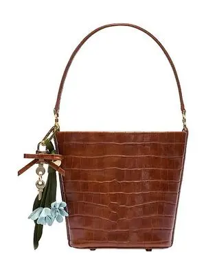 SELF-PORTRAIT Small Croco Embossed Leather Bucket Bag - Brown