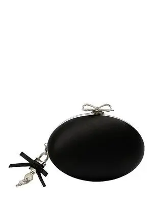 SELF-PORTRAIT Self-Portrait Mini Oval Satin Clutch With Bow Clasp Black