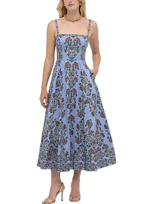 Hill House Home The Margot Dress With Floral Print - Stowell Medallion Iris