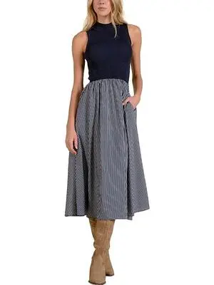 Elan Mock Neck Sleeveless Dress - Blue Stripe