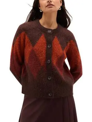 HOBBS LONDON Izzy Argyle Cardigan Sweater - Brown Red