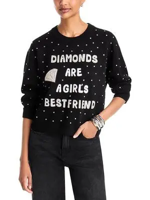 Alice + Olivia Perry Wool Blend Embroidered Rhinestone Sweater - Black