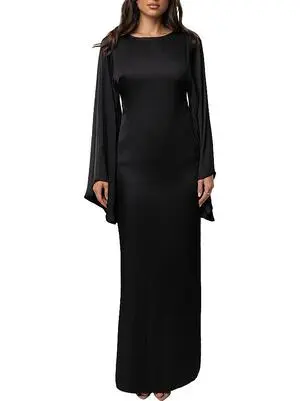 JLUXLABEL Soft Current Maxi Dress With Draped Bell Sleeves - Black