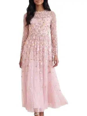 NEEDLE & THREAD Trailing Roses Long Sleeve Maxi Gown - Shell/multi