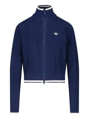 Adidas Zip-up Knit Mock Neck Sweater - Blue