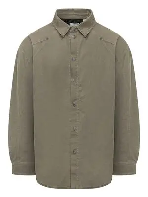 Off-White Overshirt With Racing Graphic - Dusty Olive