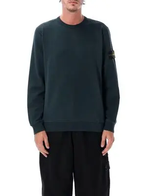 Stone Island Organic Cotton Crewneck Sweatshirt With Removable Badge - Verde Scuro