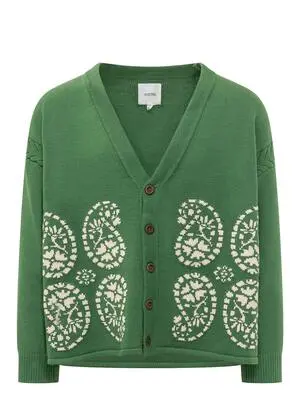 FOUND Paisley Knit Cardigan - Green