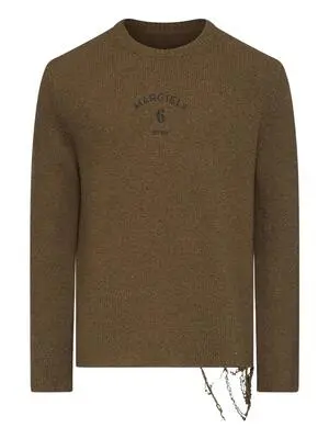 MAISON MARGIELA Distressed Logo Crewneck Sweater - Kaki
