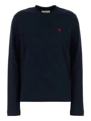 AMI Paris Organic Cotton Long Sleeve T-shirt With Red De Coeur Appliqu - Blue