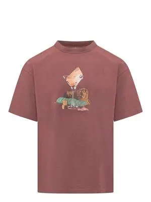 Drole De Monsieur Glass Lion Graphic T-shirt - Burgundy