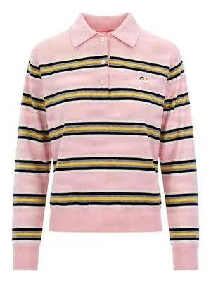 Fiorucci Striped Long Sleeve Knit Polo Sweater - Pink