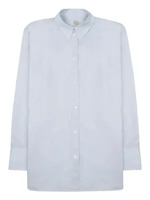 TOTEME TOTÊME Linen Blend Button-Up Shirt Azure