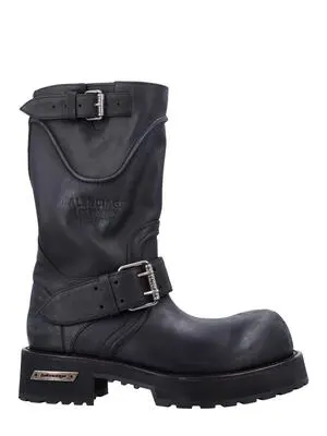 Balenciaga Leather Buckle Combat Boots Nero