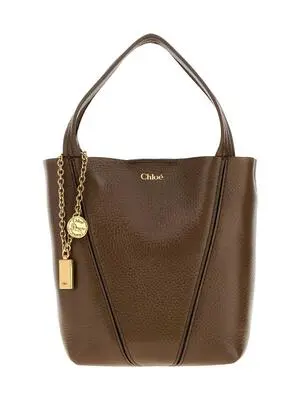 Chloé CHLOE Mini Leather Shopping Handbag With Short Handle And Shoulder Strap Brown