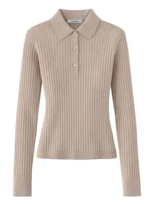 Max Mara Max Mara Cashmere Silk Ribbed Polo Shirt Beige
