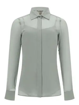 Max Mara Silk Sheer Button-front Shirt - Green