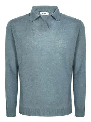 Altea ALTEA Open-Collar Polo Sweater In Cashmere & Merino Wool Verde