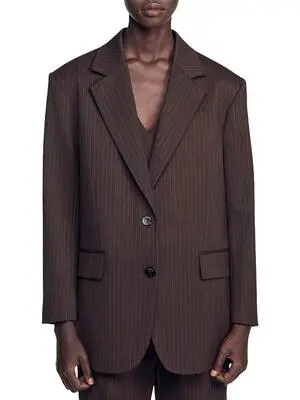 Sandro Amanda Tailored Pinstripe Suit Jacket - Marron / Bleu