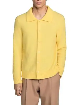 Sandro Bold Collar Button Down Cardigan Sweater - Yellow