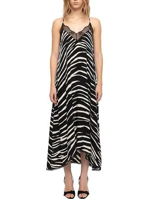 Zadig&Voltaire Risty Zebra Print Lace Trimmed Maxi Dress - Black