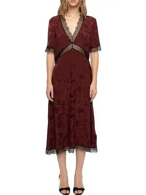 Zadig&Voltaire Redoxal Silk Lace Trim Midi Dress - Cherry