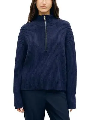 Gerard Darel Rika Half Zip Ribbed Sweater - Silver