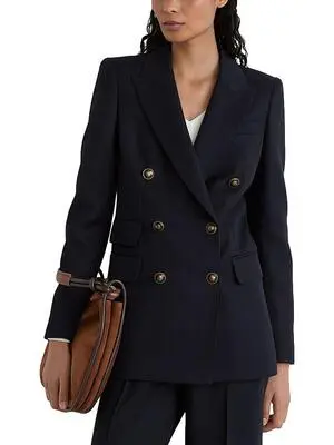 REISS Double Breasted Twill Blazer - Navy