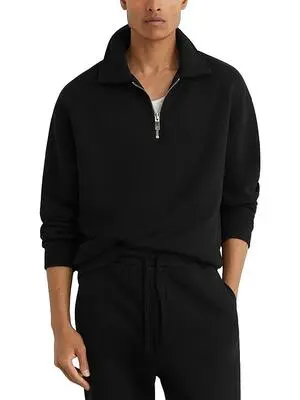 REISS Kurwin Cotton Half Zip Sweatshirt - Black