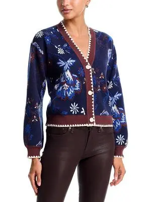 Aqua Embroidered Border Cardigan - Navy Multi