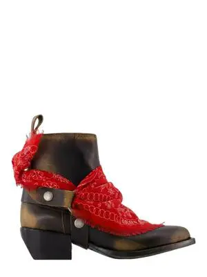 GOLDEN GOOSE Debbie Leather Ankle Boots With Removable Buckle And Bandana - Brown