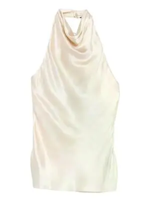 Balmain Cowl-neck Open-back Silk Satin Halter Top - Blue