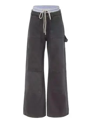 Monse Washed Double Waistband Wide Leg Jeans - Grey
