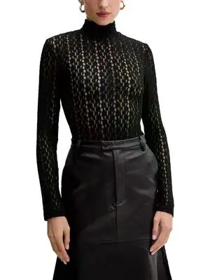 BARDOT Bardot High-Neck Lace Long Sleeve Bodysuit