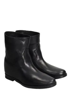 JULIE DEE Western-style Leather Ankle Boots - Black