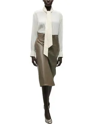 Victoria Beckham Kick Detail Midi Skirt - Brown