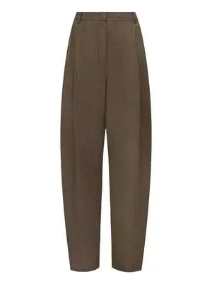 12 STOREEZ Pleated Linen Trousers - Brown